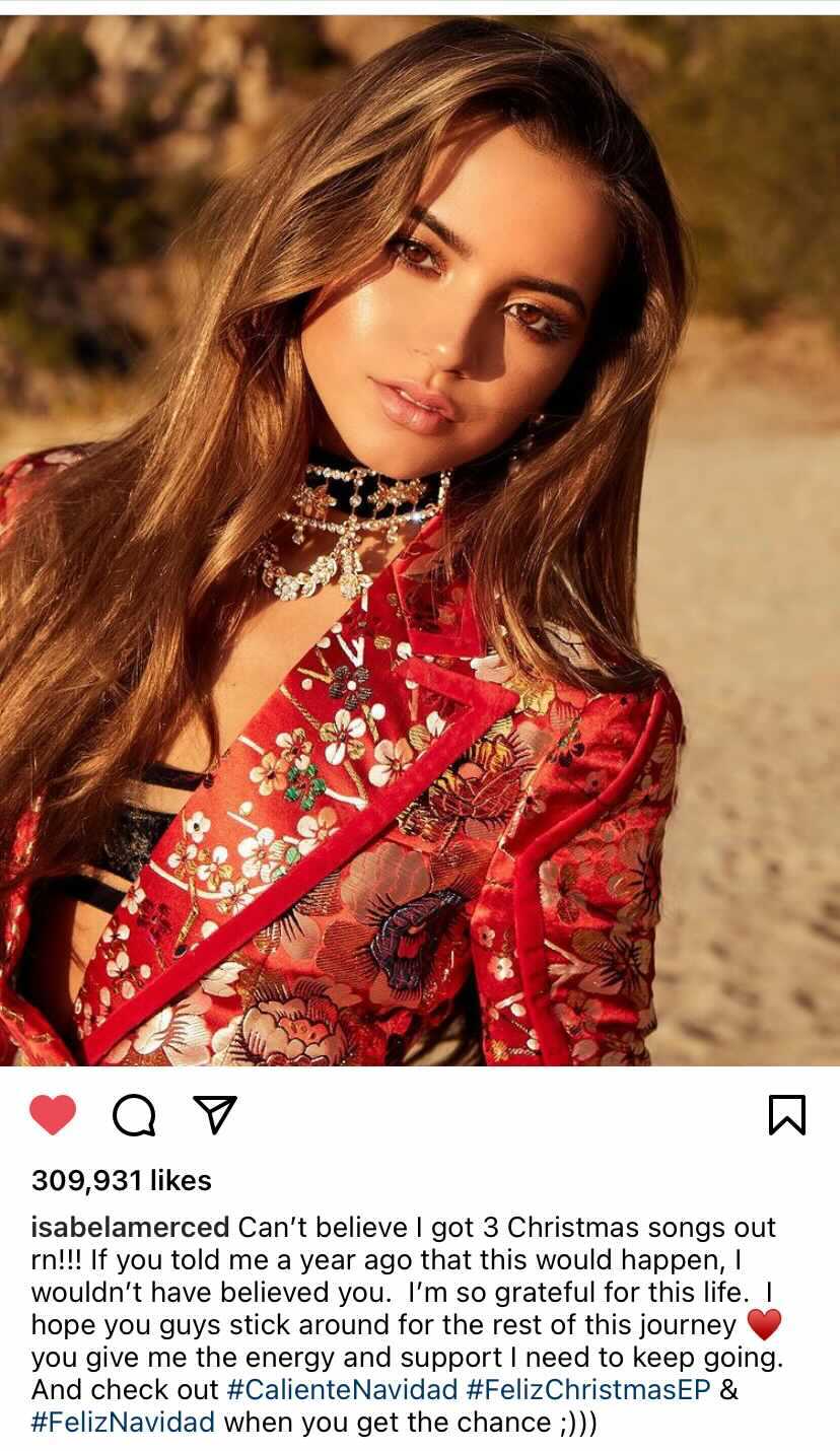 Isabela Merced Instagram estrena tres canciones de Navidad y agradece a ...
