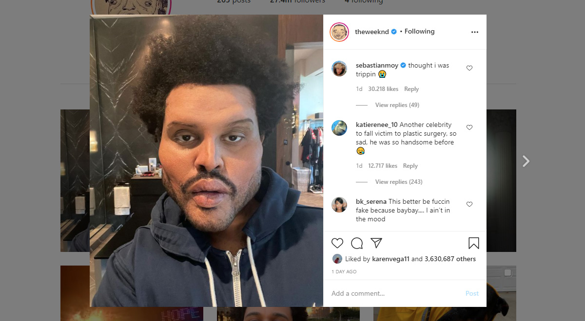 The Weeknd sorprende con transformación en su rostro tras nueva canción ...