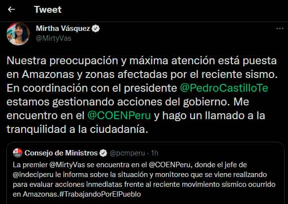 Terremoto En Amazonas Pedro Castillo Dará Apoyo A Damnificados Por