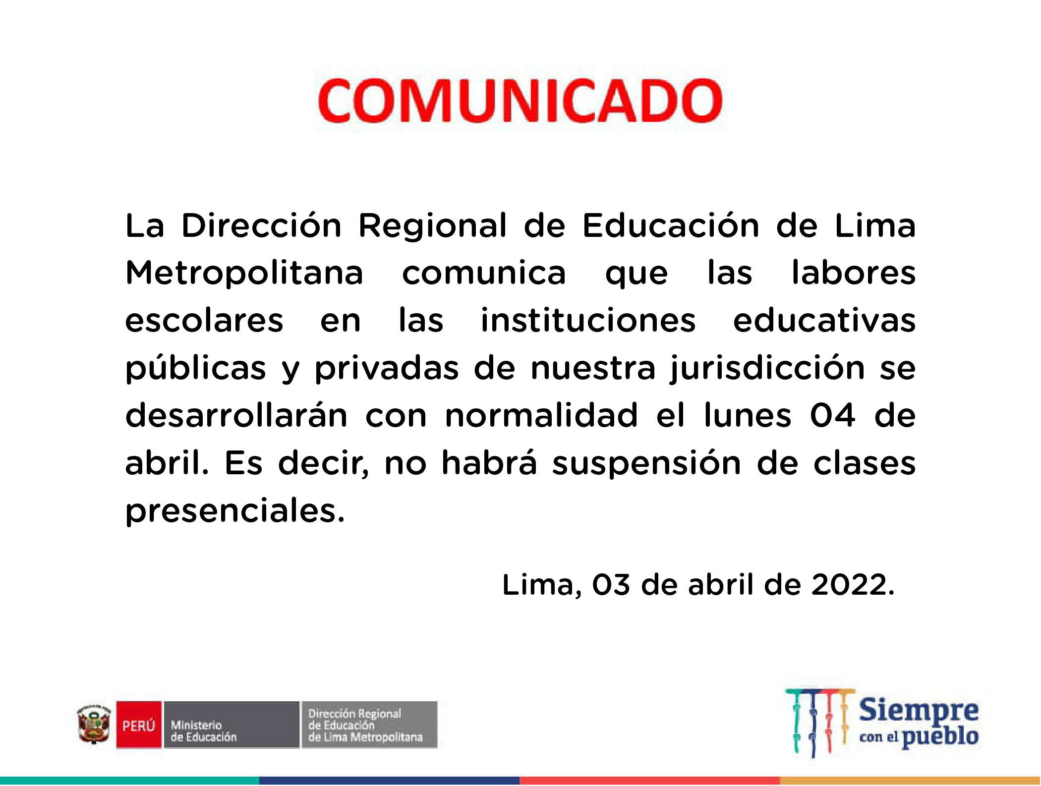 Clases Presenciales Suspendidas En Vivo Hoy Lunes 4 De Abril últimas