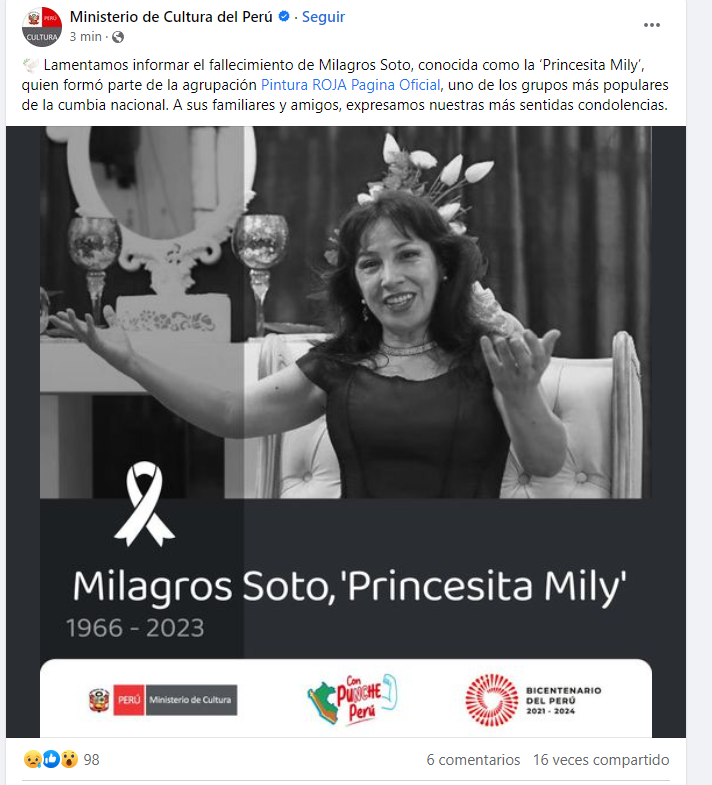 Princesita Mily, exvocalista y líder de Pintura Roja falleció hoy a los 57 años | de qué murió ...