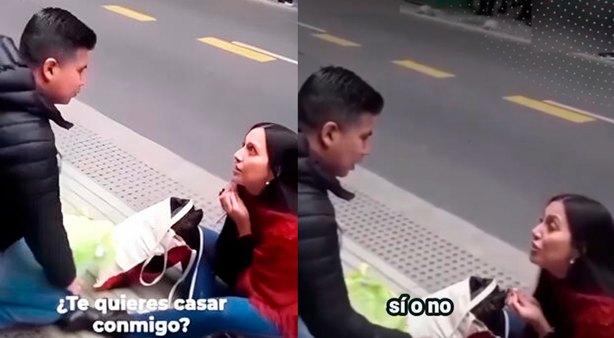 Joven le ruega a su novio para casarse en plena calle, pero él tiene ...