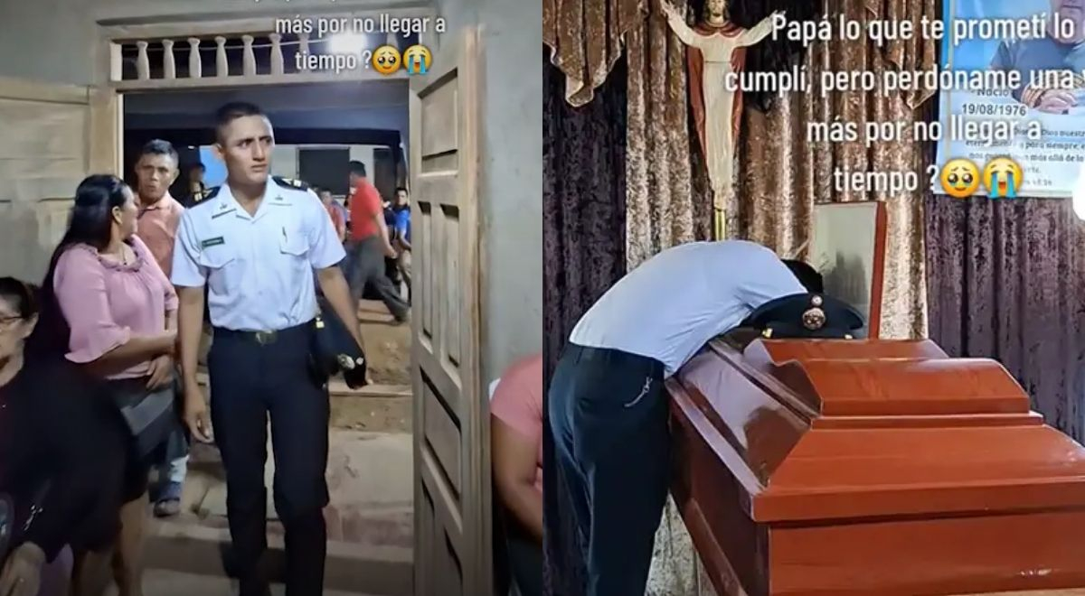 Policía peruano se quiebra frente al ataúd de su padre y deja a todos ...