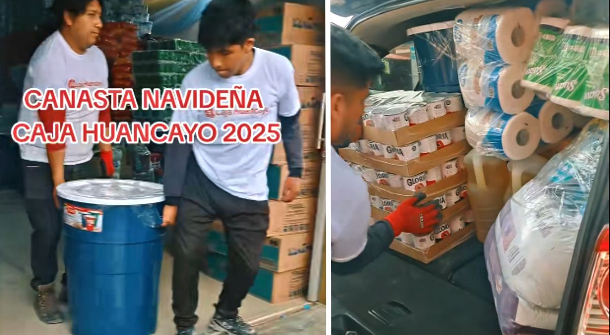 Peruana muestra la canasta navideña de Caja Huancayo 2025 y usuarios de ...